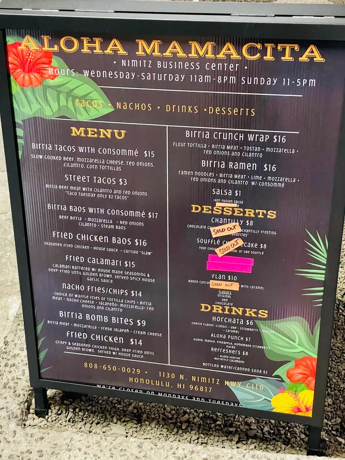 Aloha Mamacita Menu - Updated November 2025