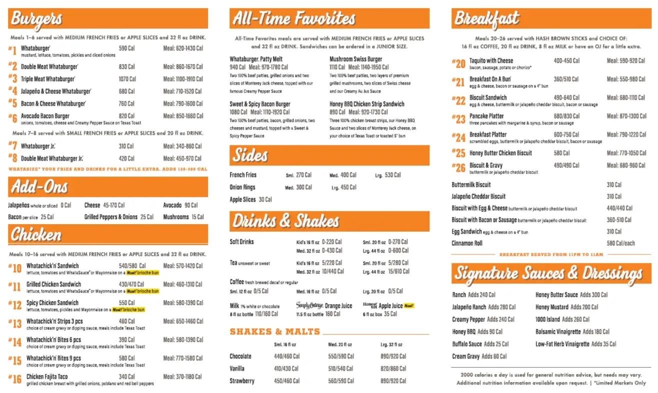 Whataburger Menu - Updated November 2025