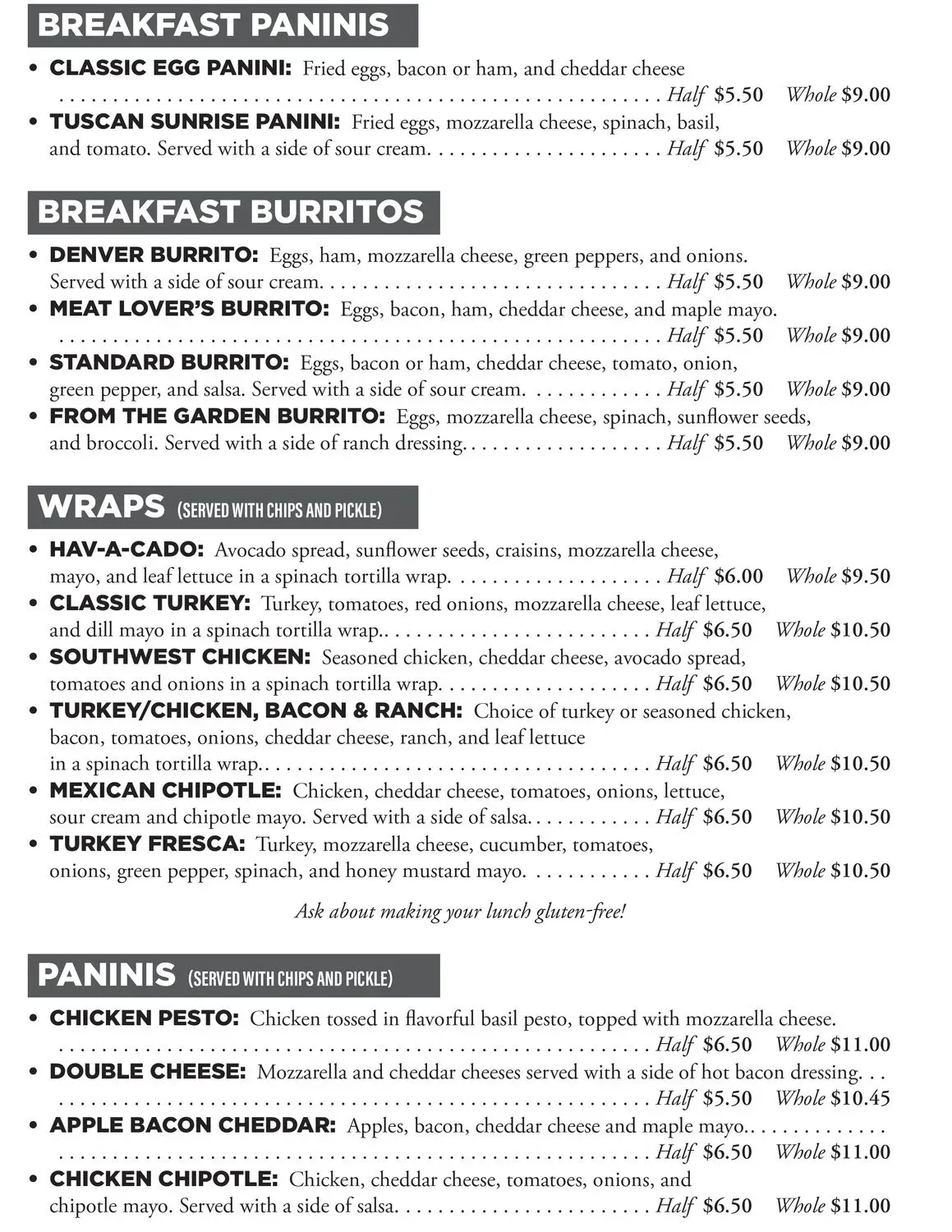 Backroads Coffee Menu - Updated November 2025