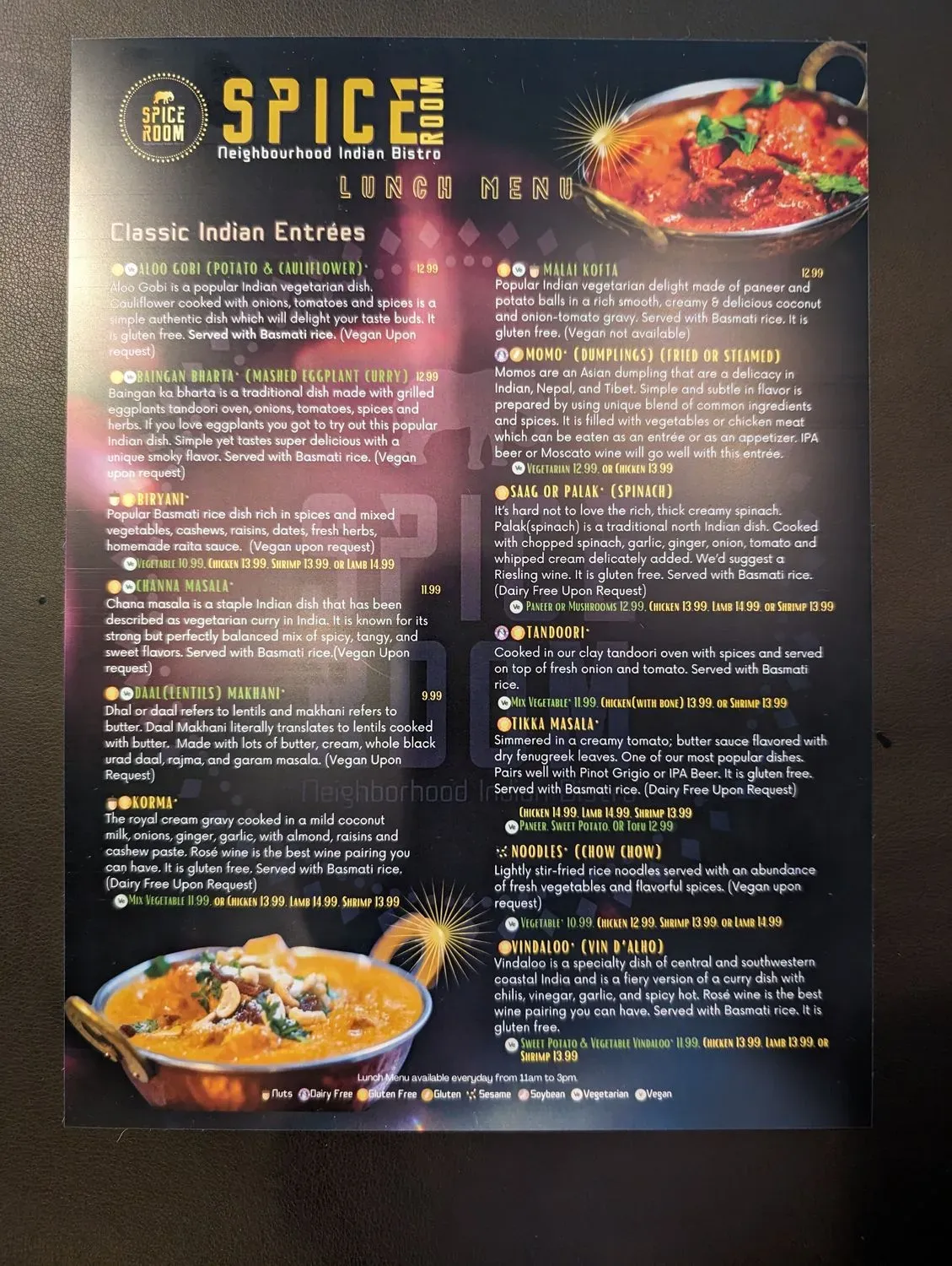 SPICE ROOM Menu - Updated August 2025