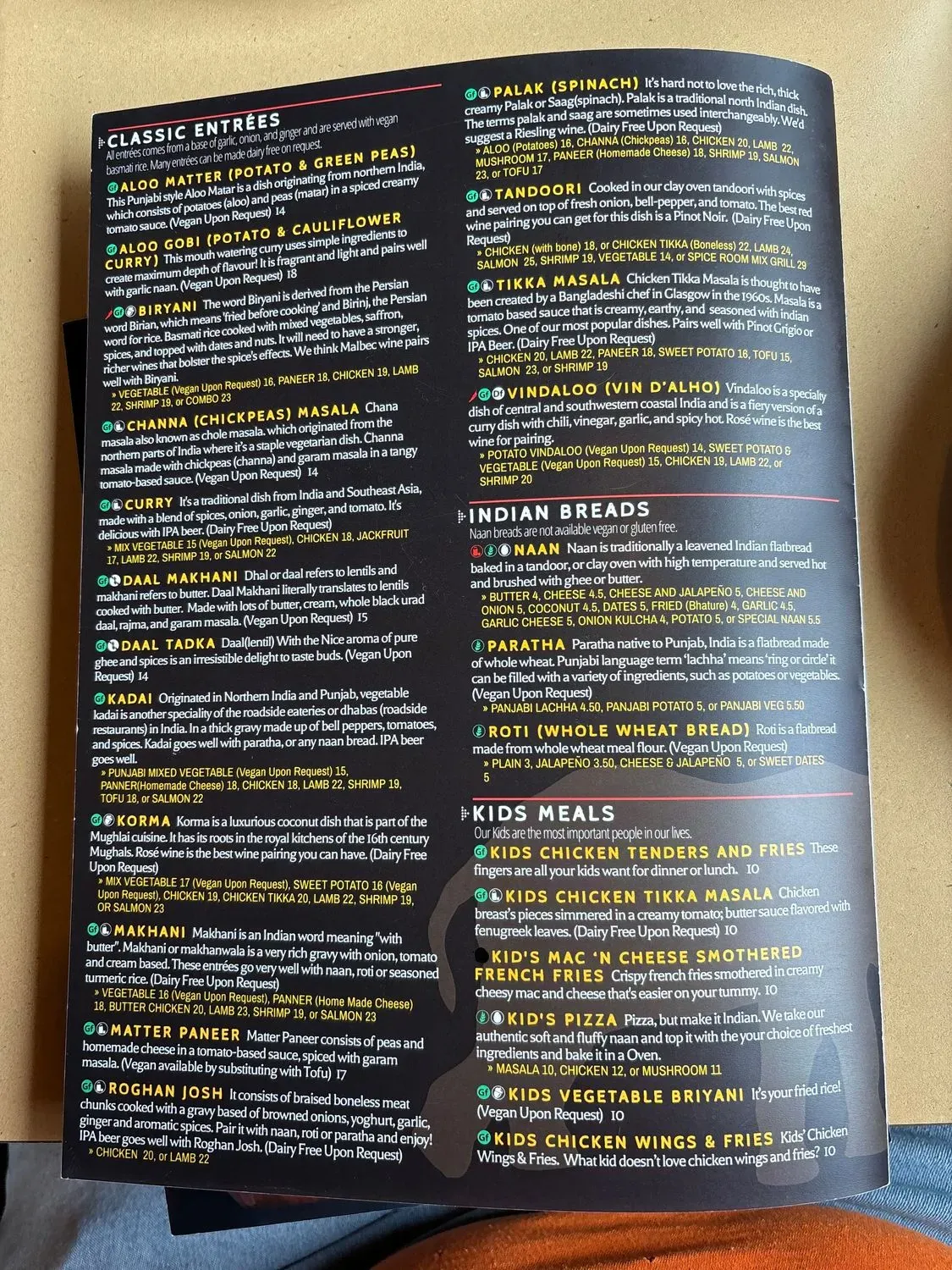 SPICE ROOM Menu - Updated August 2025