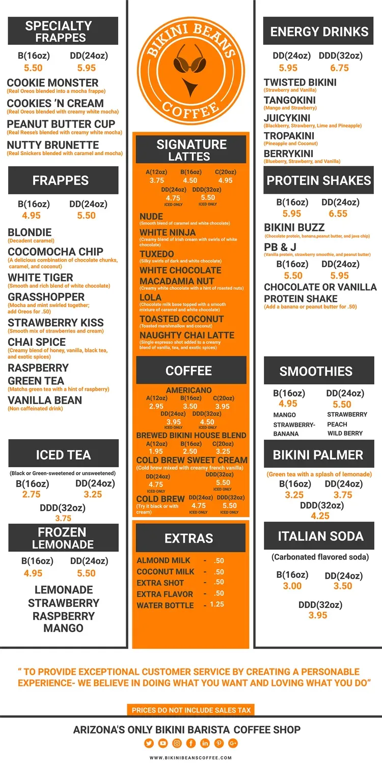 Bikini Beans Coffee Menu - Updated October 2025