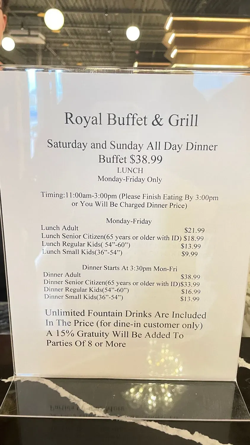 Royal Buffet & Grill Menu - Updated October 2025