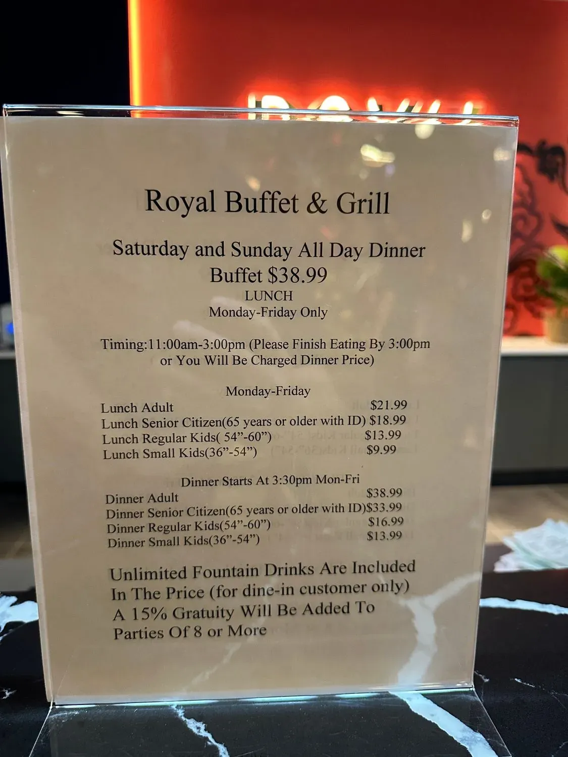 Royal Buffet & Grill Menu - Updated October 2025
