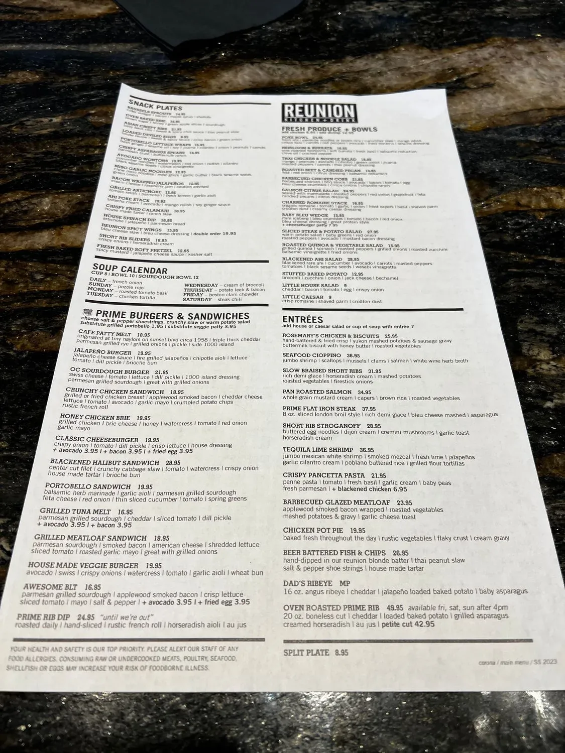 Reunion Kitchen + Drink Menu - Updated October 2025