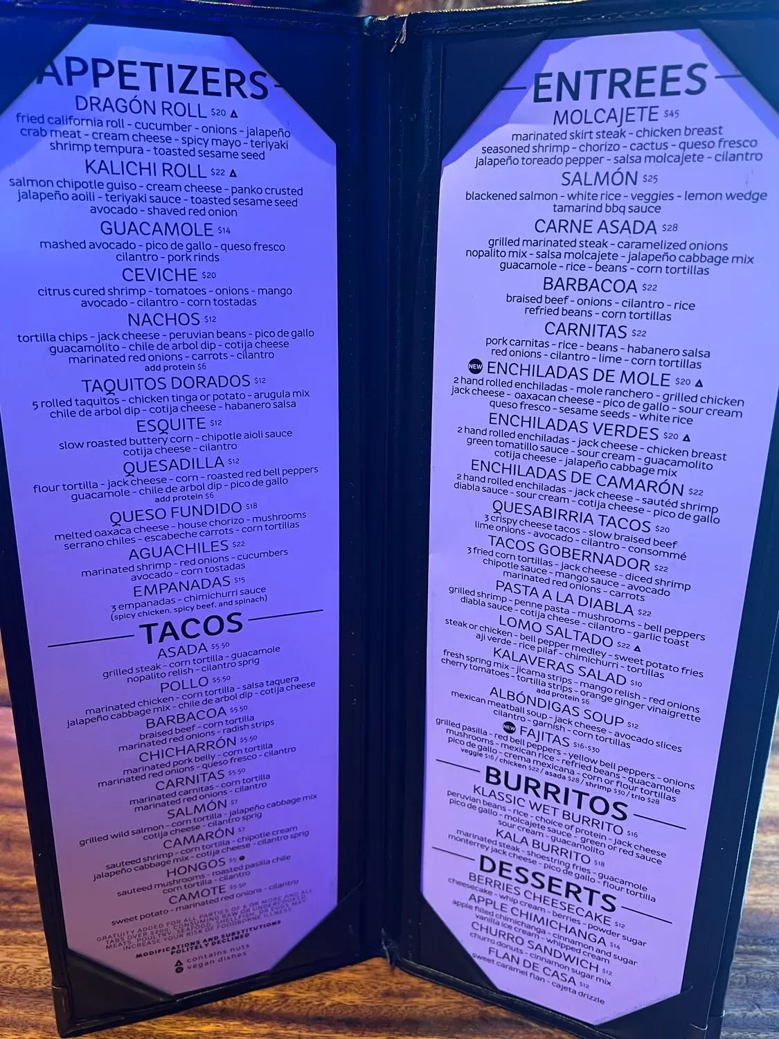 Kalaveras Menu - Updated November 2025