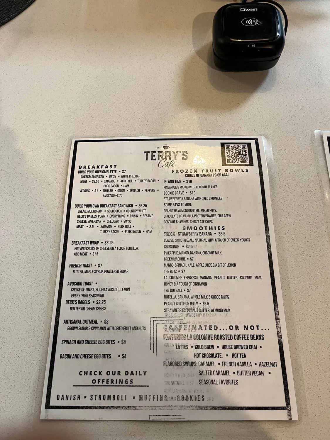 Terry's Cafe Menu - Updated November 2025