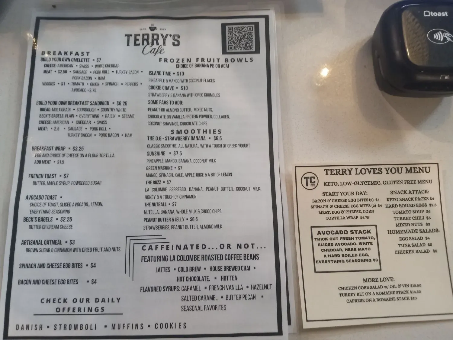 Terry's Cafe Menu - Updated November 2025