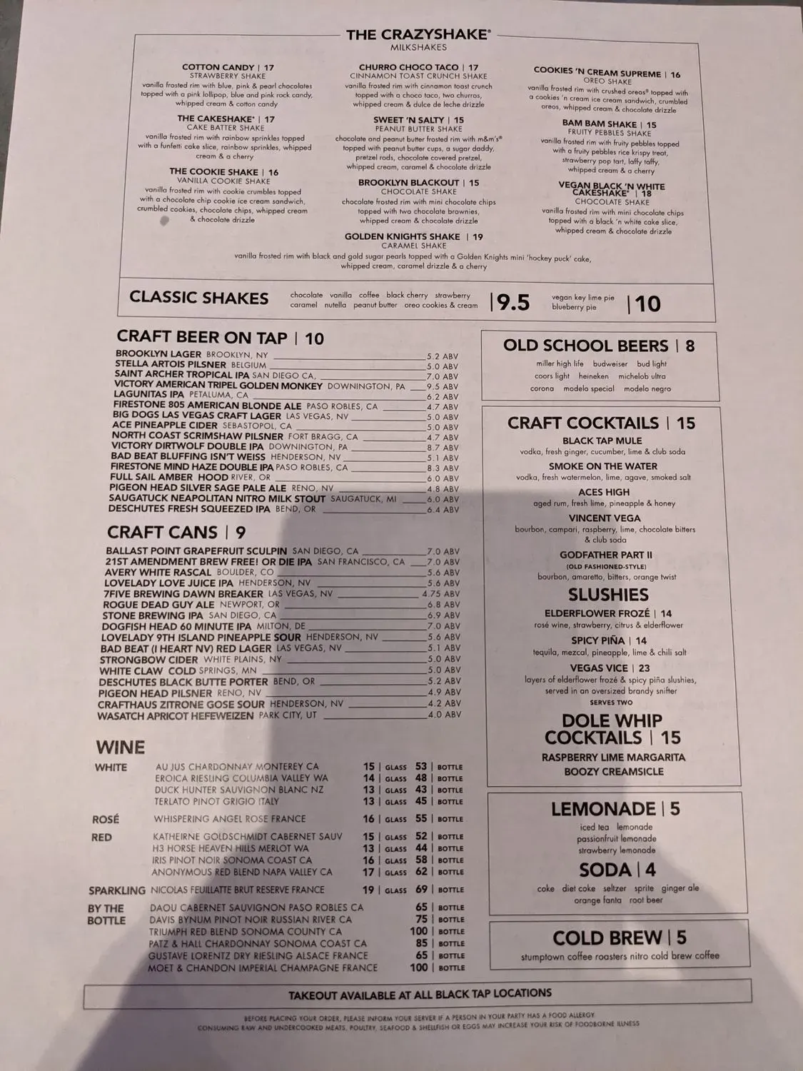 Black Tap Craft Burgers & Beer Menu - Updated September 2025
