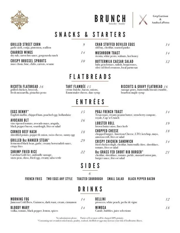 Prohibition Menu - Updated November 2025