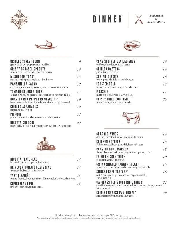 Prohibition Menu - Updated November 2025