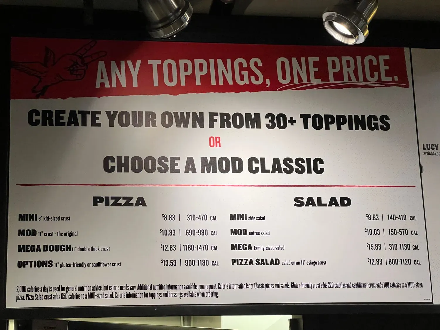 MOD Pizza Menu - Updated October 2025