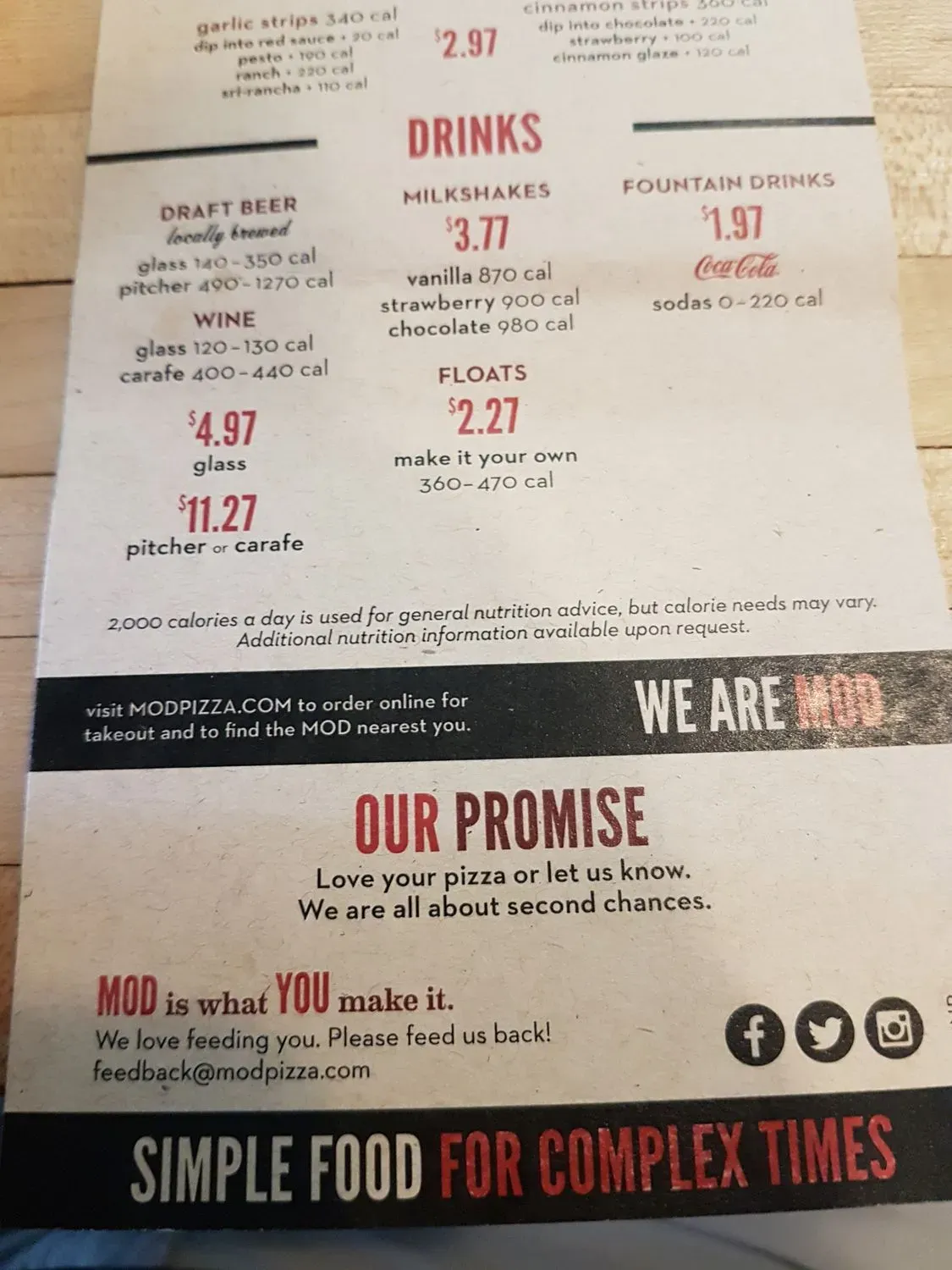 MOD Pizza Menu - Updated October 2025