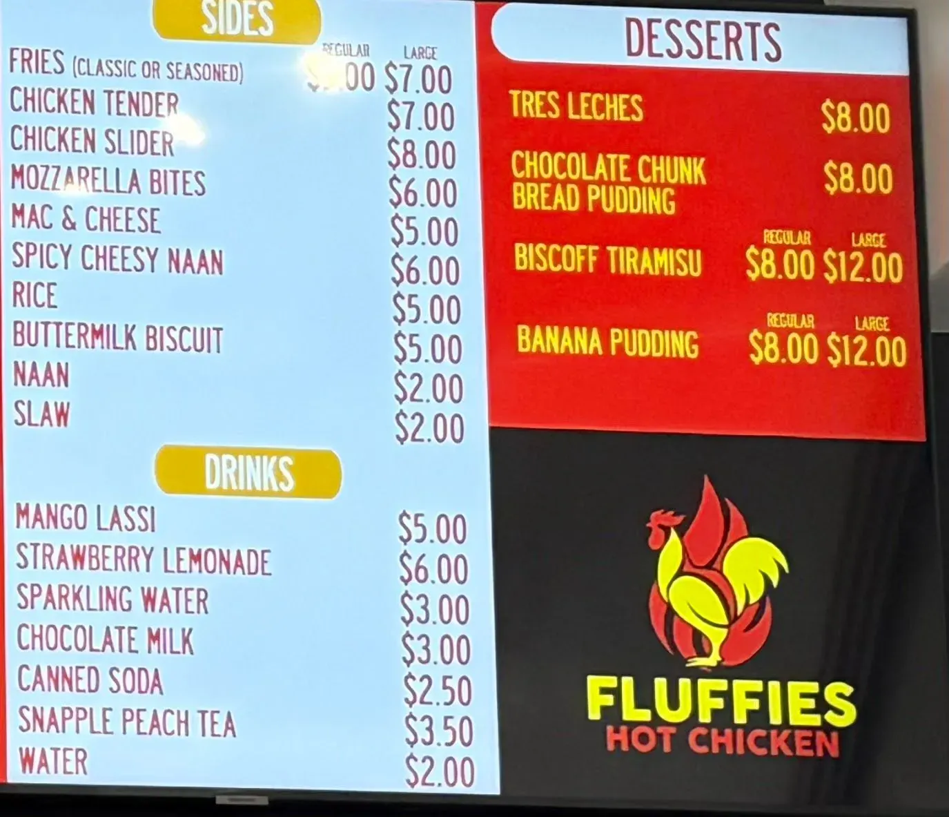 Fluffies Hot Chicken - LES Menu - Updated November 2025