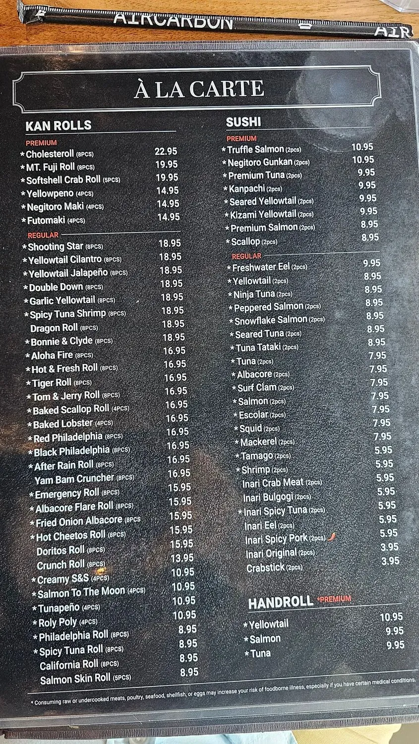Kan Sushi Menu - Updated November 2025
