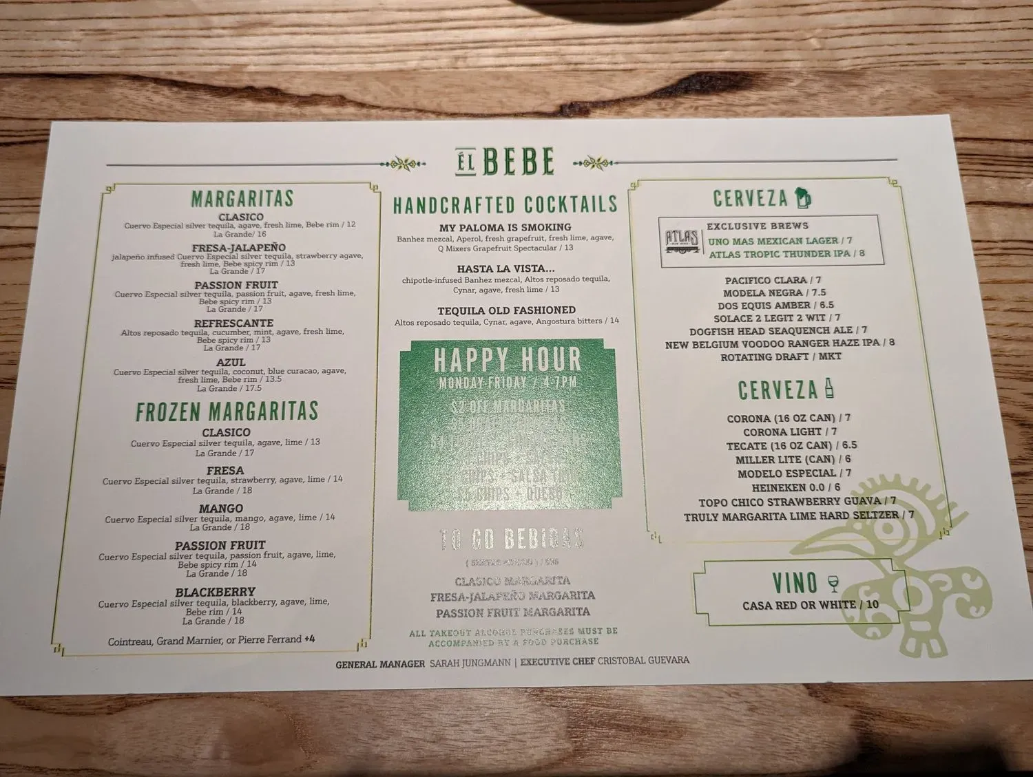 El Bebe Menu - Updated October 2025