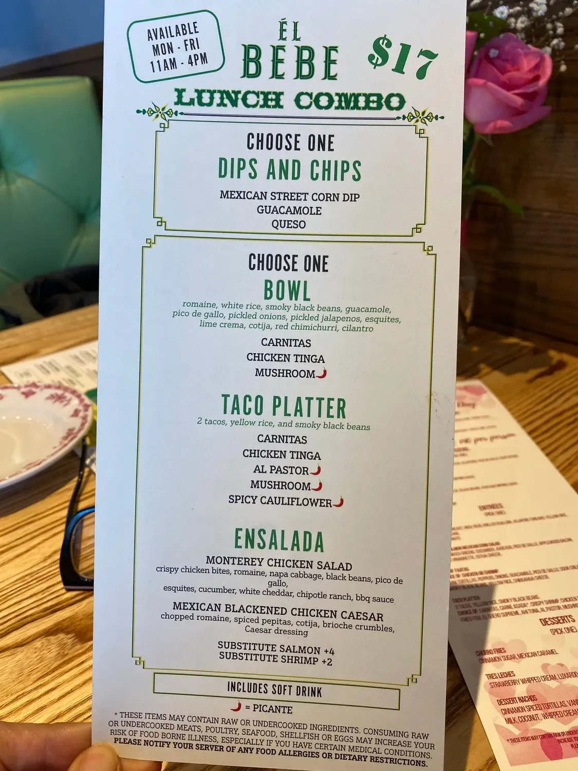 El Bebe Menu - Updated October 2025