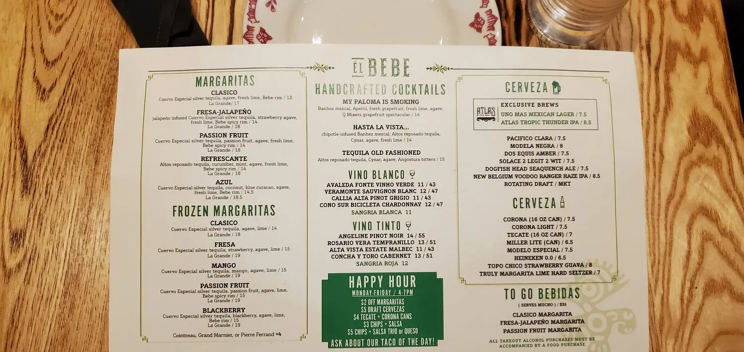 El Bebe Menu - Updated October 2025