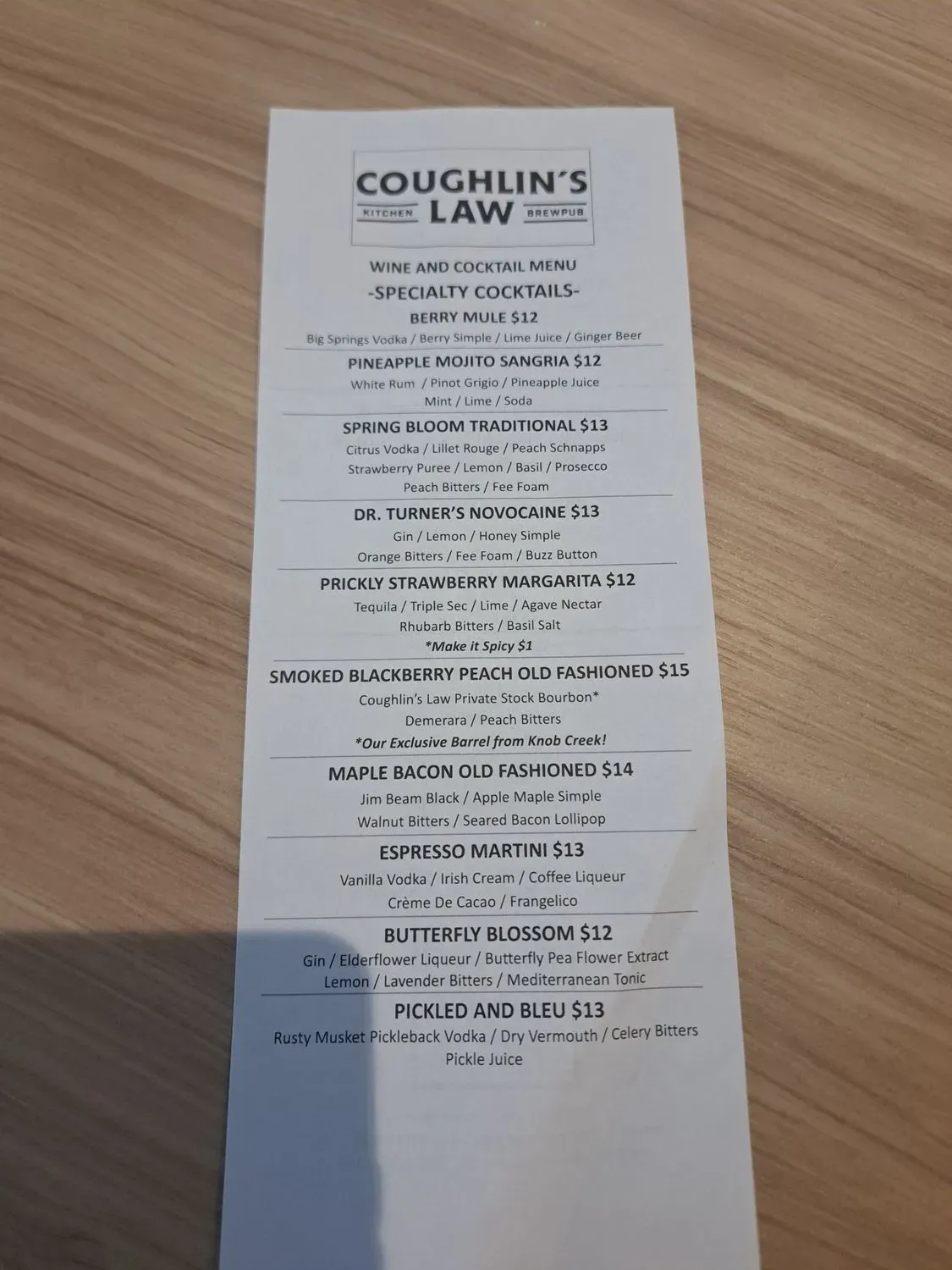 Coughlin's Law Kitchen and Brew Pub at Nebo Pointe Menu - Updated ...