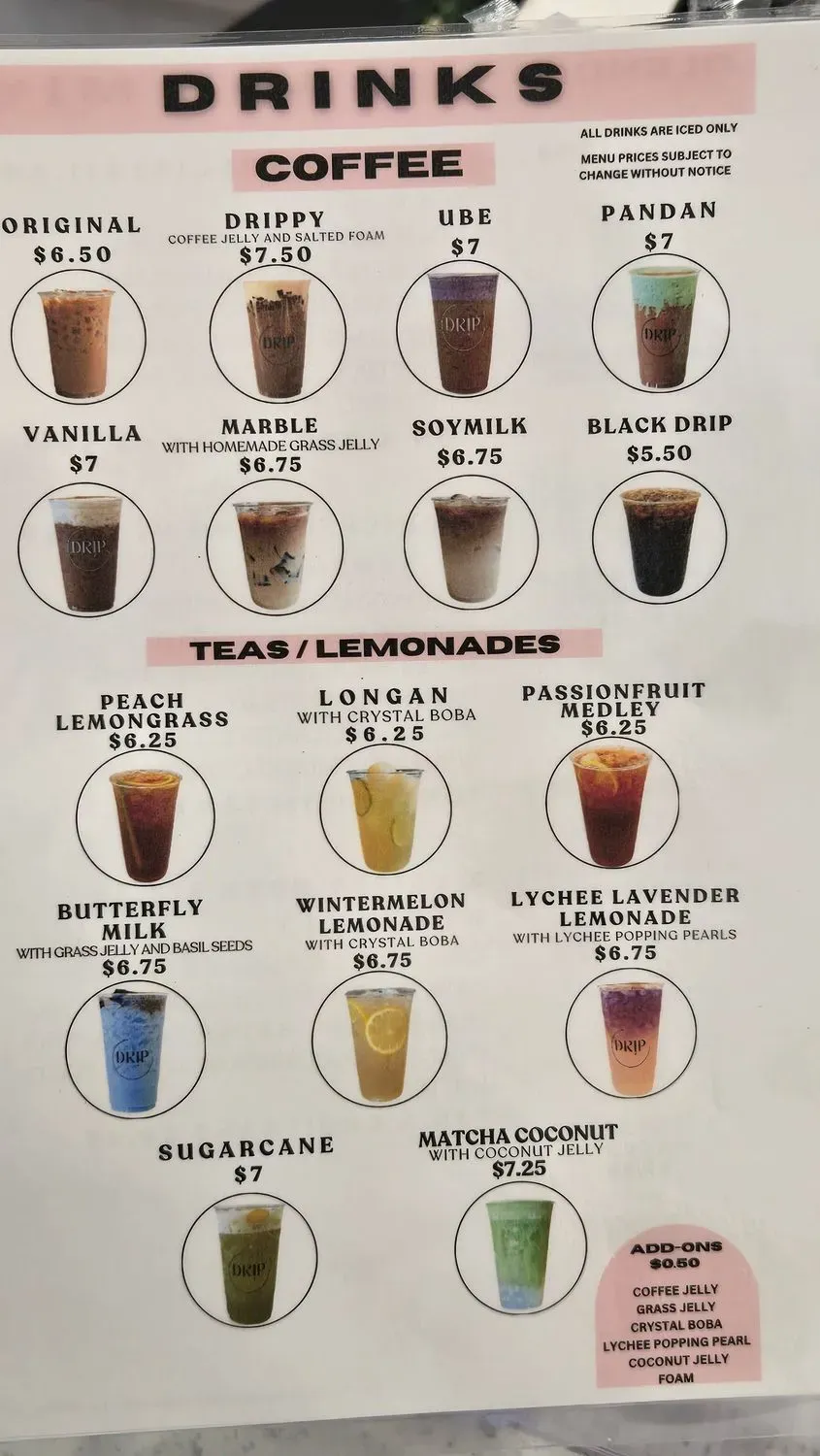 Drip Vietnamese Cafe Menu - Updated November 2025