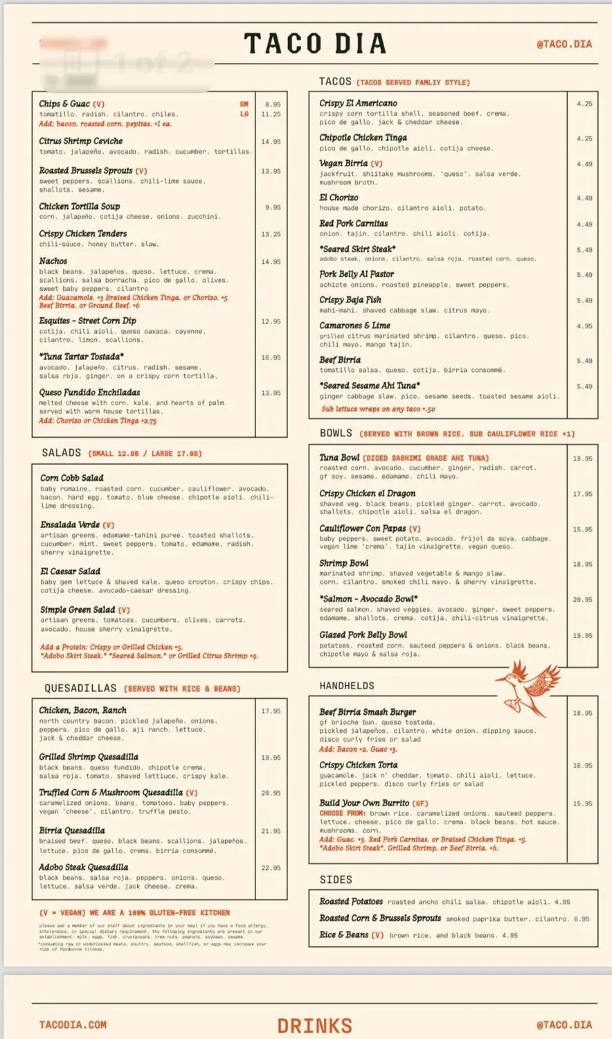 Taco Dia Menu - Updated November 2025