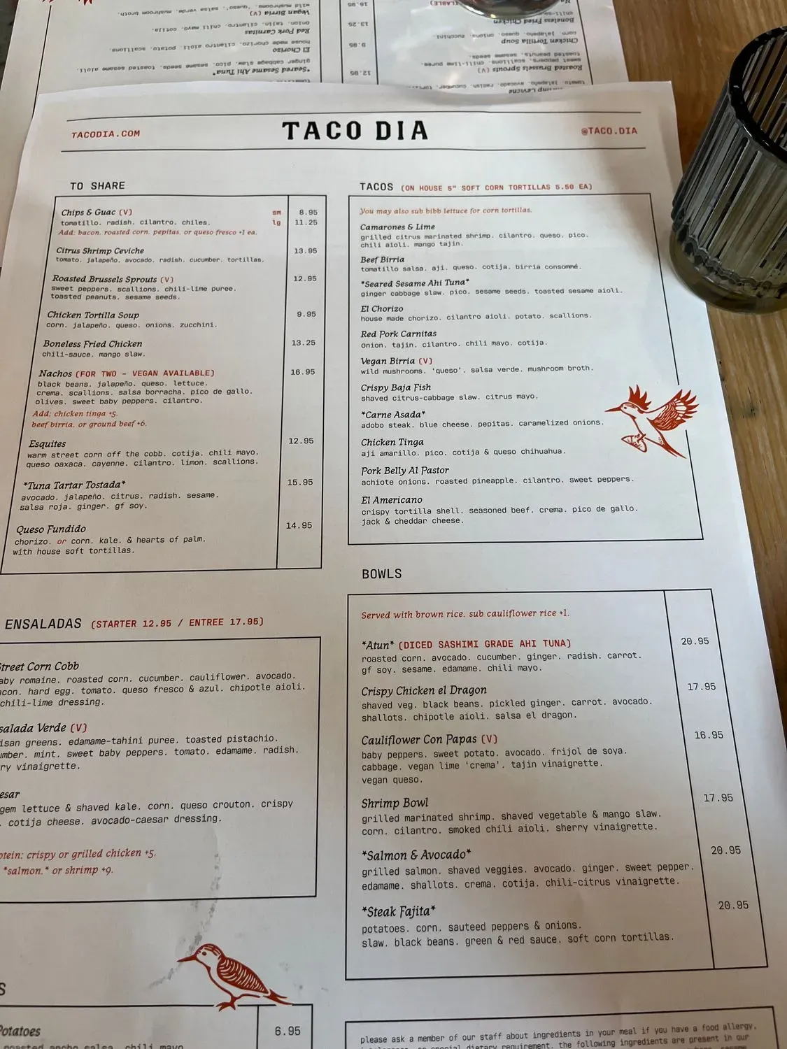 Taco Dia Menu - Updated November 2025