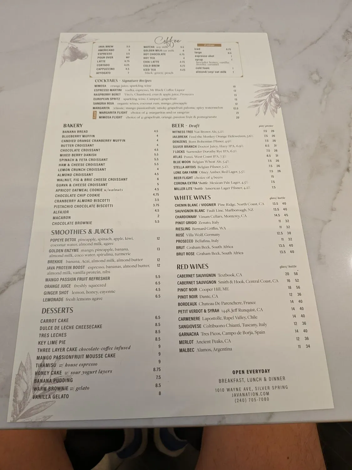 Java Nation Menu - Updated November 2025