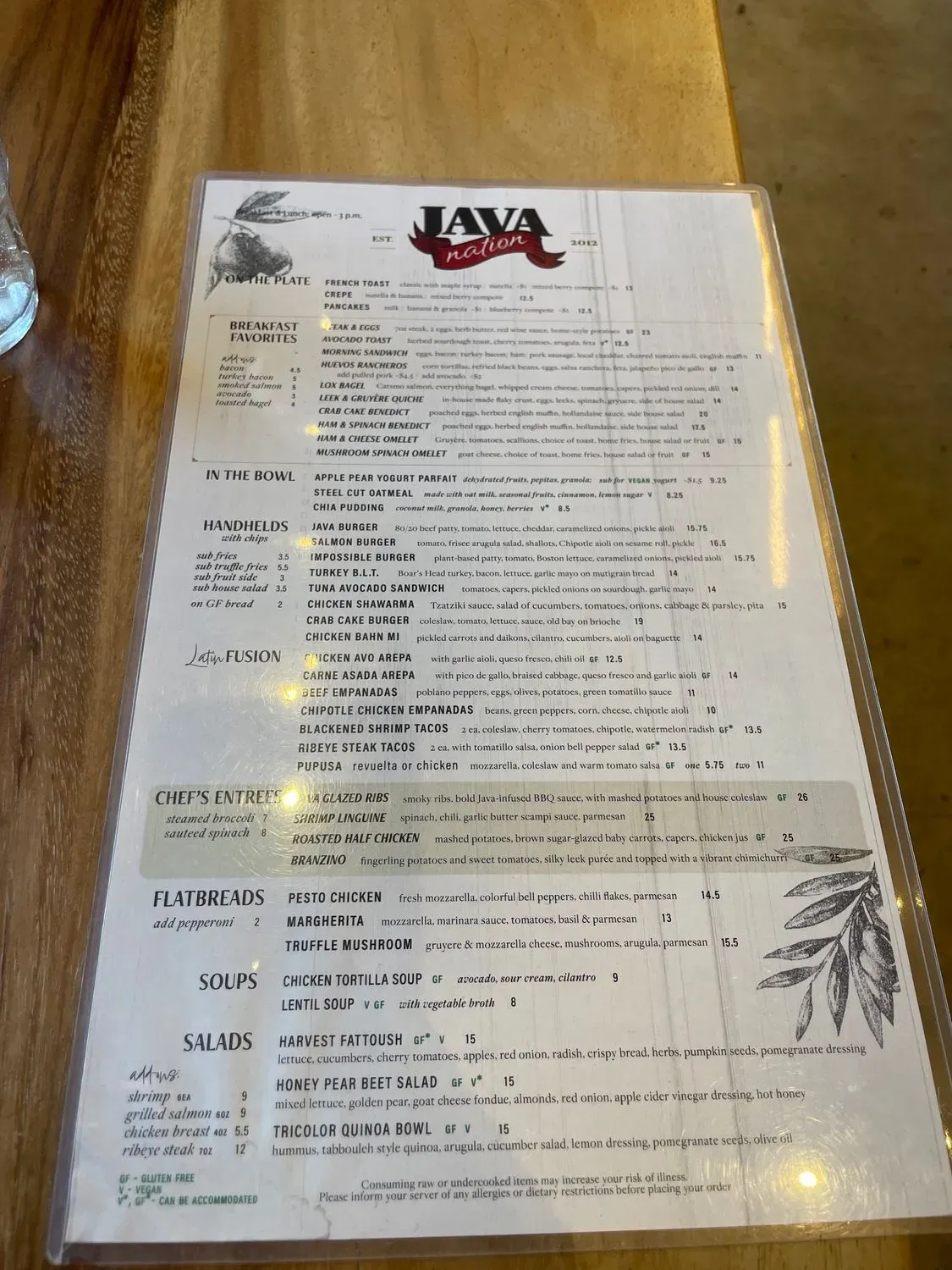 Java Nation Menu - Updated November 2025