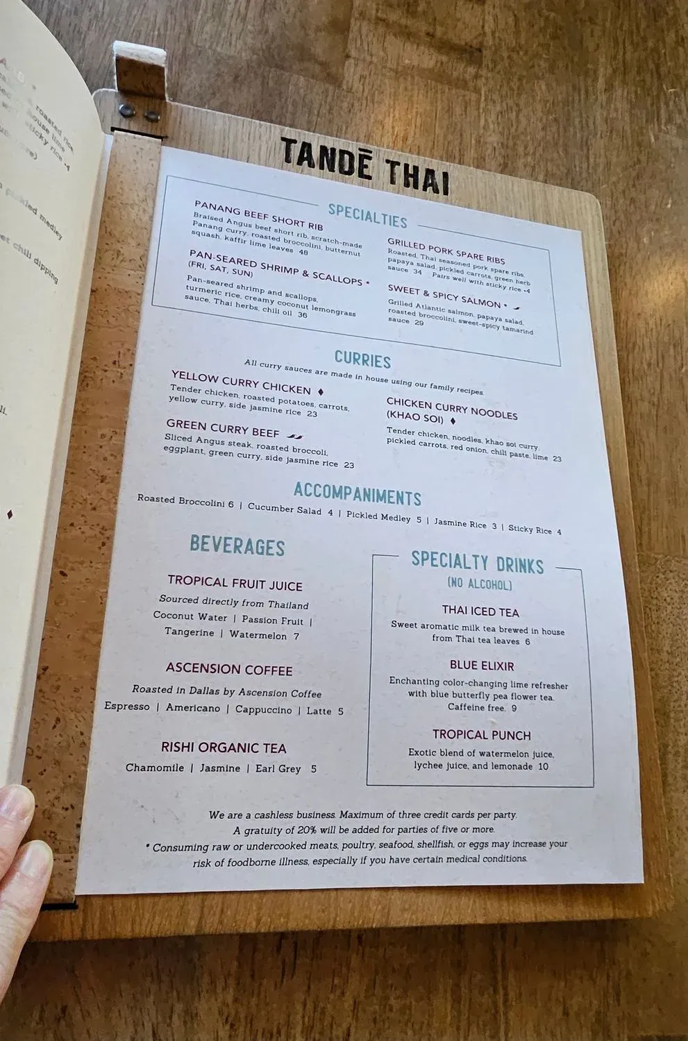 Tande Thai Menu - Updated October 2025