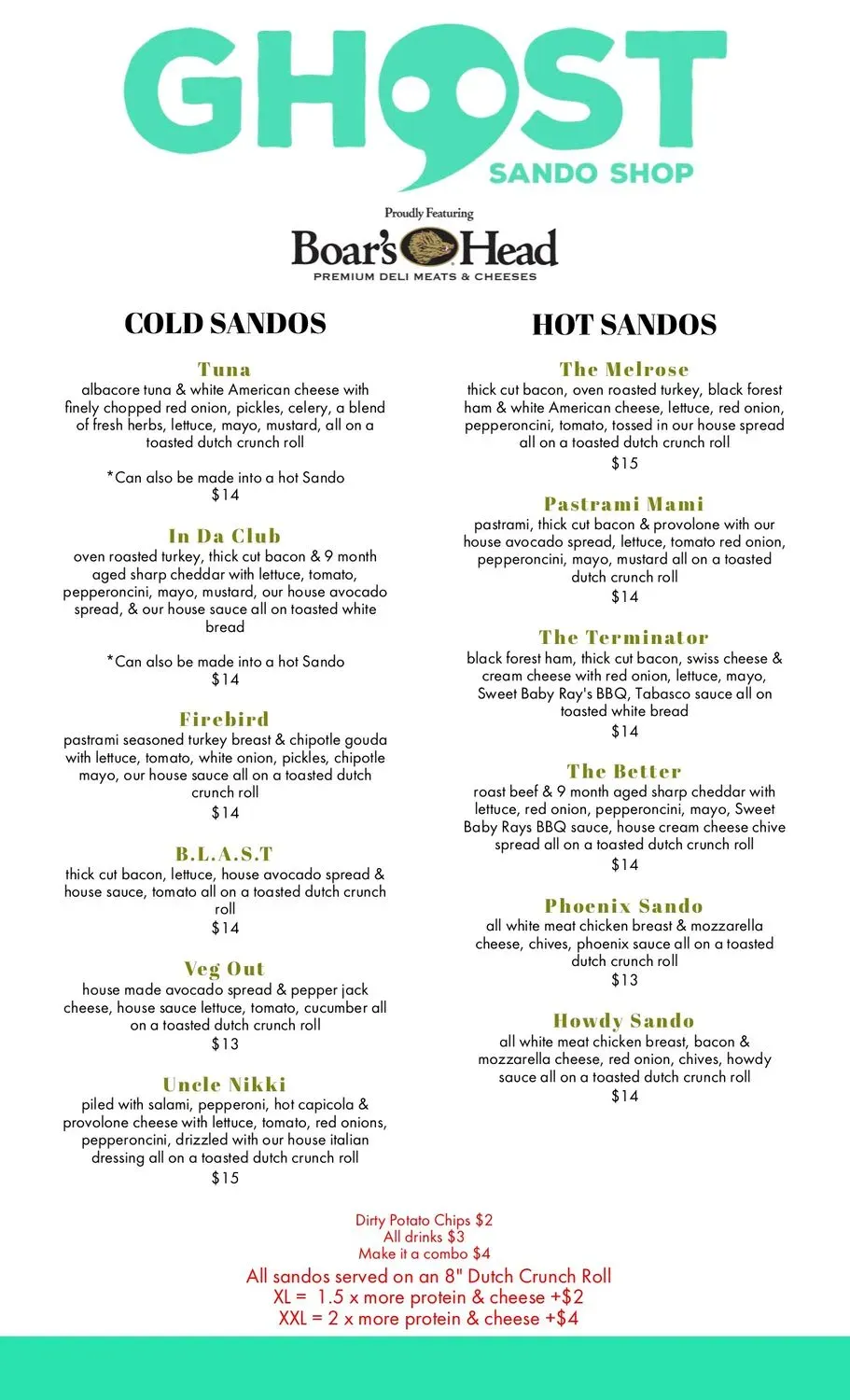 Ghost Sando Shop Menu - Updated November 2025