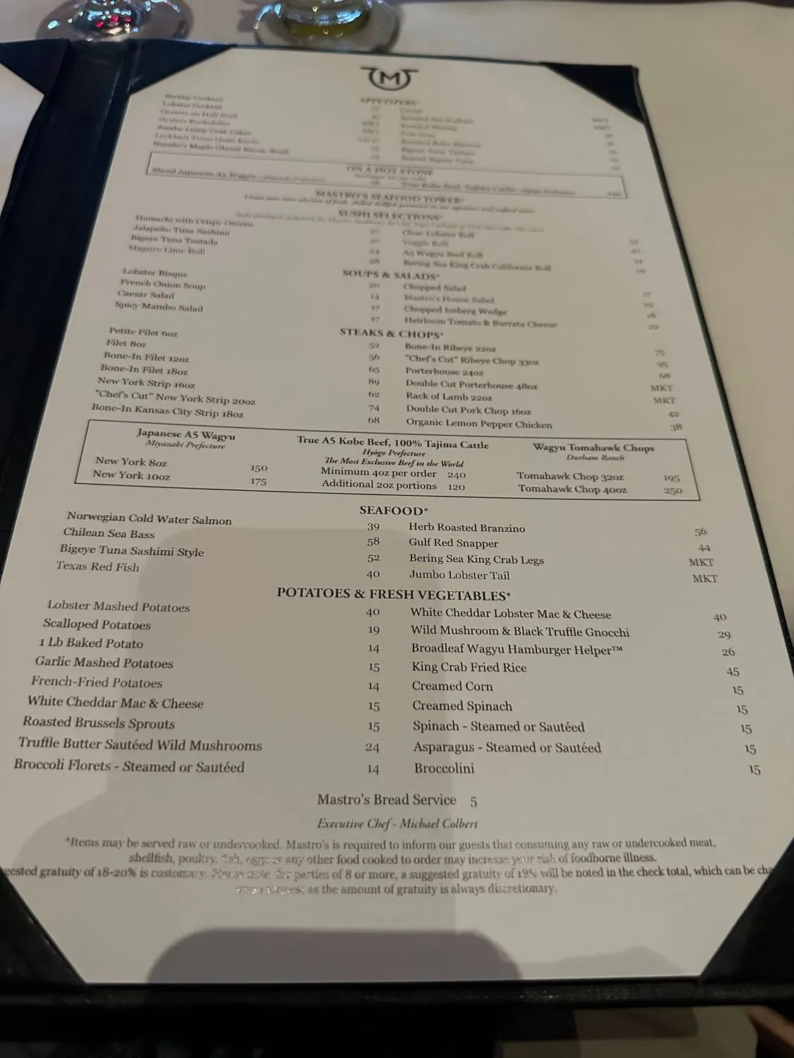 Mastro's Steakhouse Menu - Updated November 2025