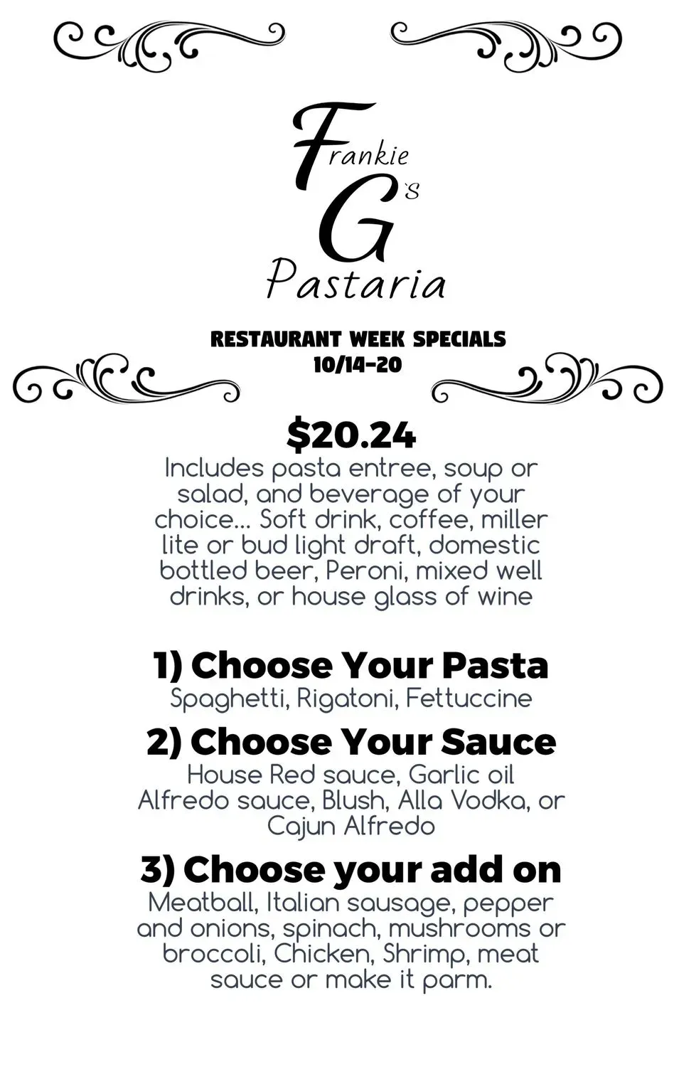 Frankie G's Pastaria Menu - Updated October 2025