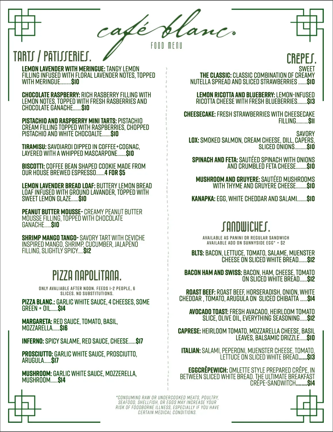 Cafe Blanc Menu - Updated November 2025