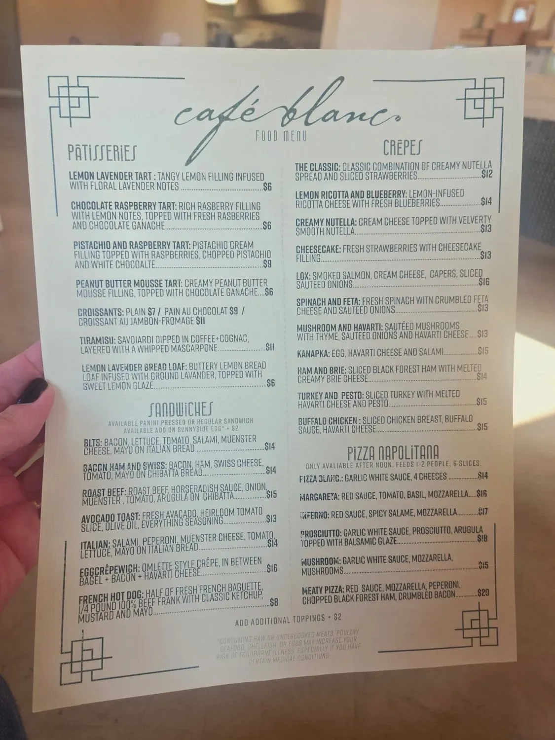 Cafe Blanc Menu - Updated November 2025