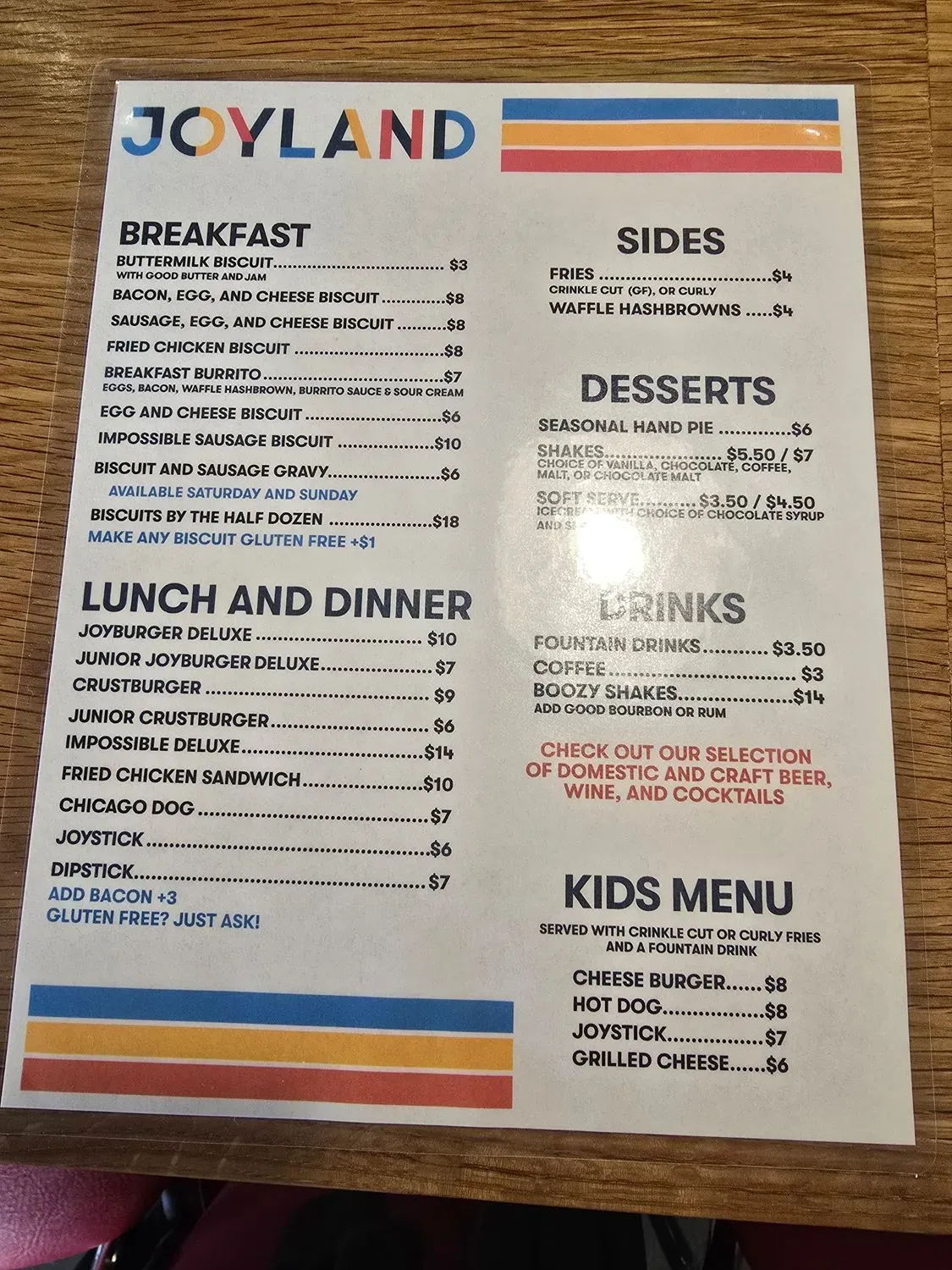 Joyland Restaurant Menu - Updated November 2025