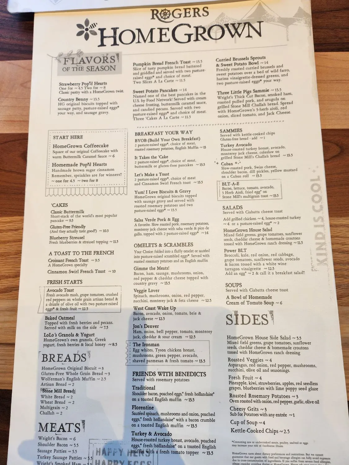 HomeGrown - Rogers Menu - Updated October 2025