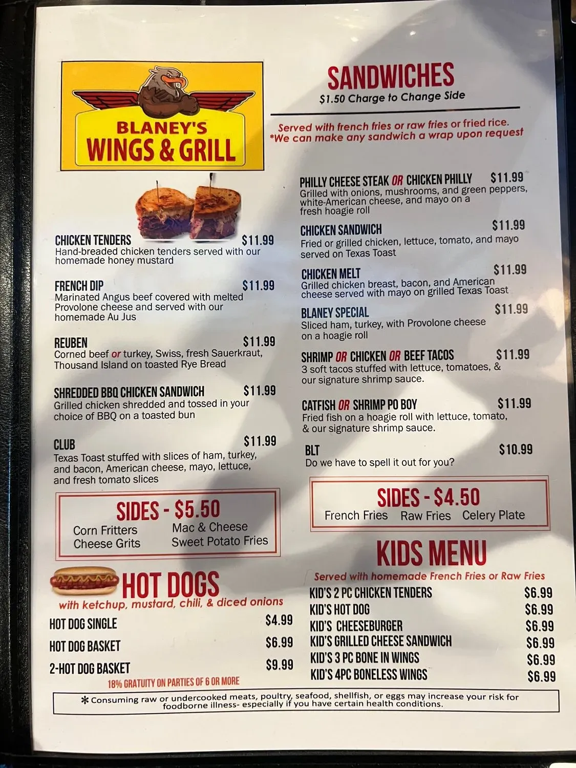 Blaney's Wing and Grill Menu | Camden, SC | Checkle