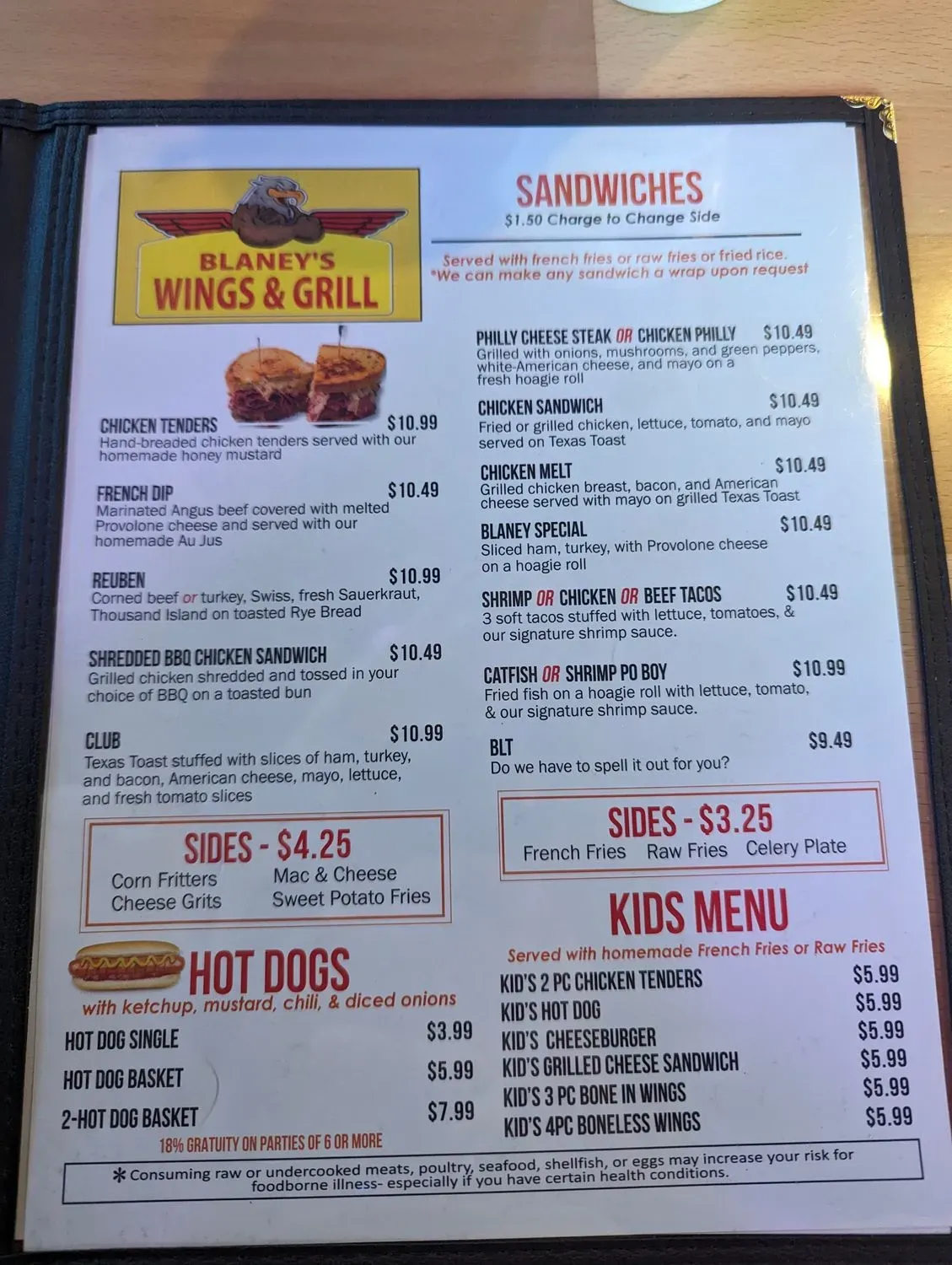 Blaney's Wing and Grill Menu | Camden, SC | Checkle