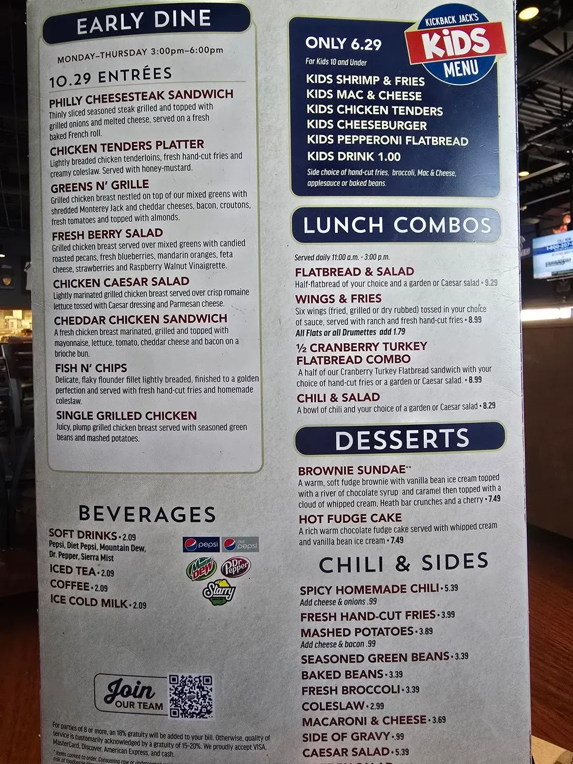 Kickback Jacks Menu - Updated November 2025