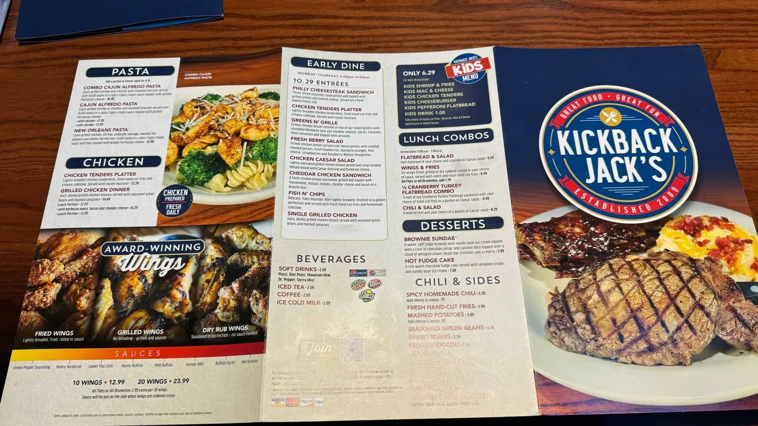 Kickback Jacks Menu - Updated November 2025