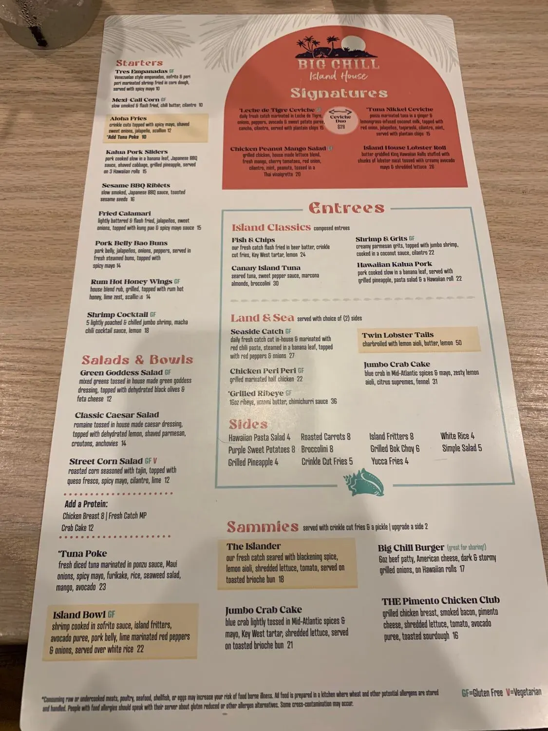 Big Chill Island House Menu - Updated November 2025
