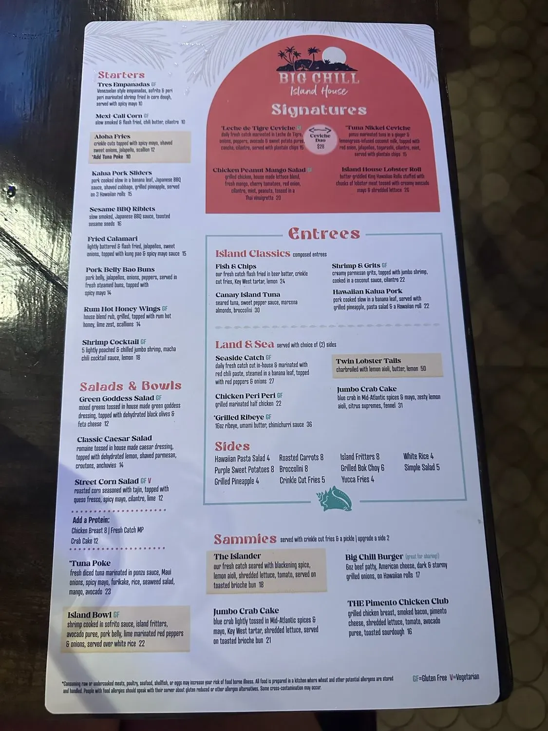Big Chill Island House Menu - Updated November 2025