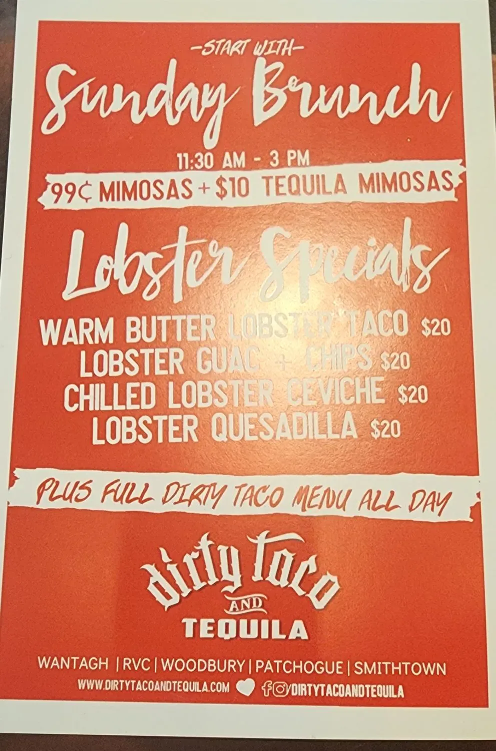 Dirty Taco + Tequila Smithtown Menu - Updated September 2025