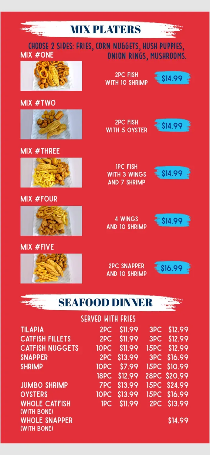 Captain Hook wings and shrimp Menu - Updated October 2025