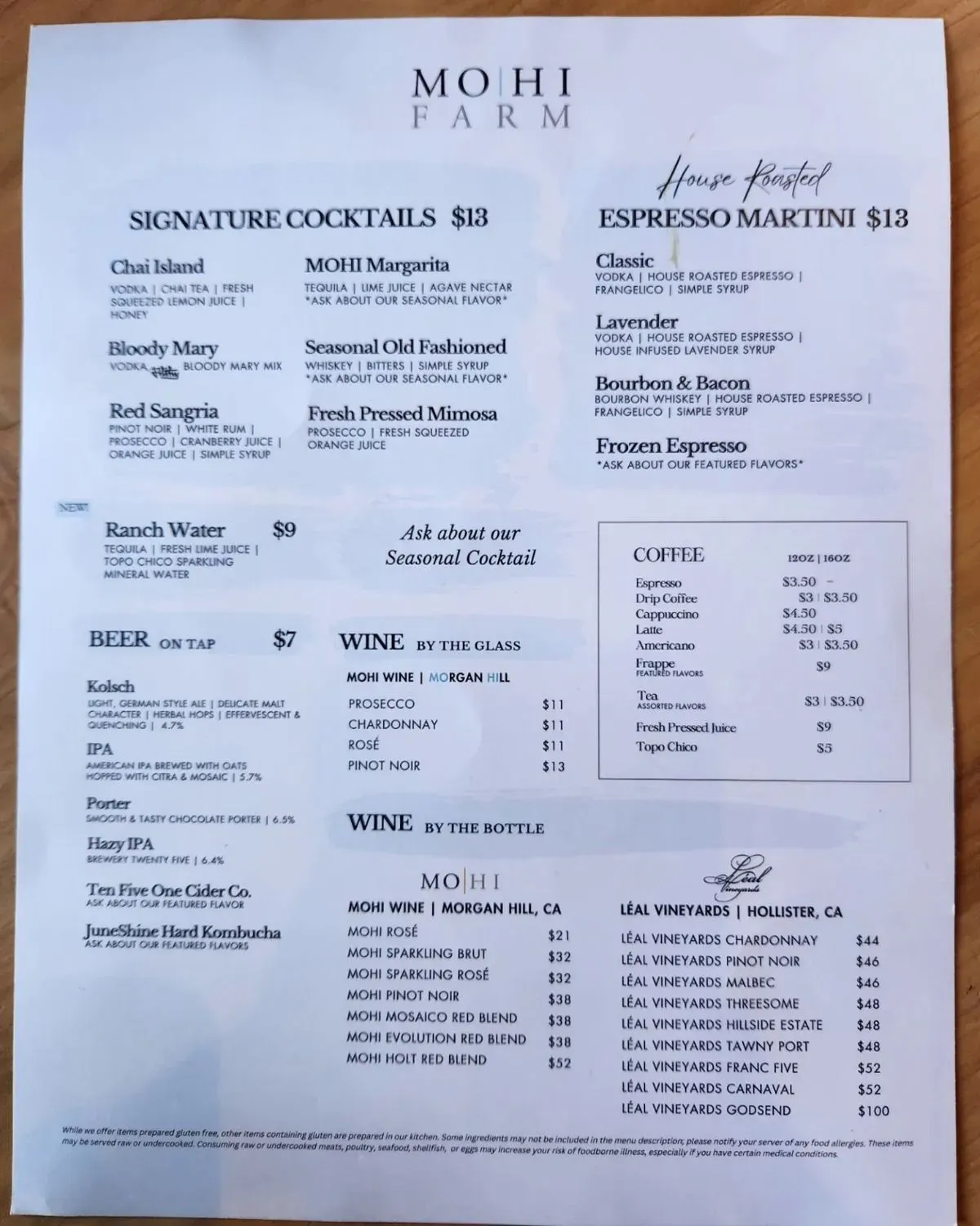 MOHI Farm Menu - Updated November 2025