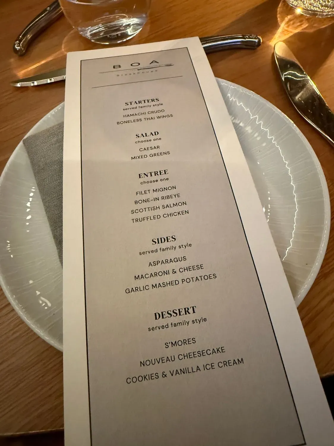 BOA Steakhouse Menu - Updated September 2025