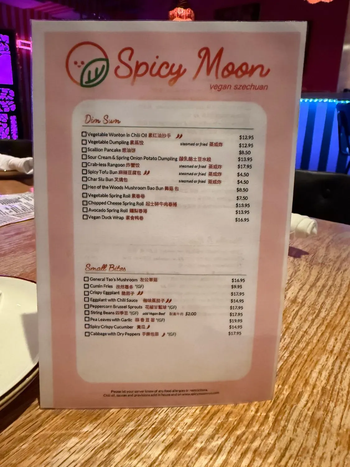 Spicy Moon Chelsea Menu - Updated November 2025