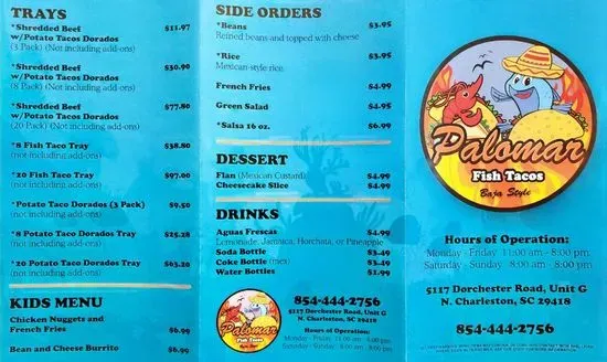 Palomar Fish Tacos Menu | North Charleston, SC | Checkle