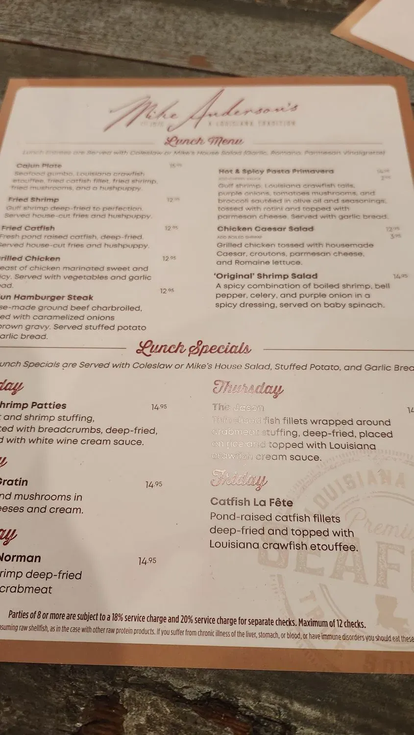 Mike Anderson's - Prairieville Menu | Prairieville, LA | Checkle