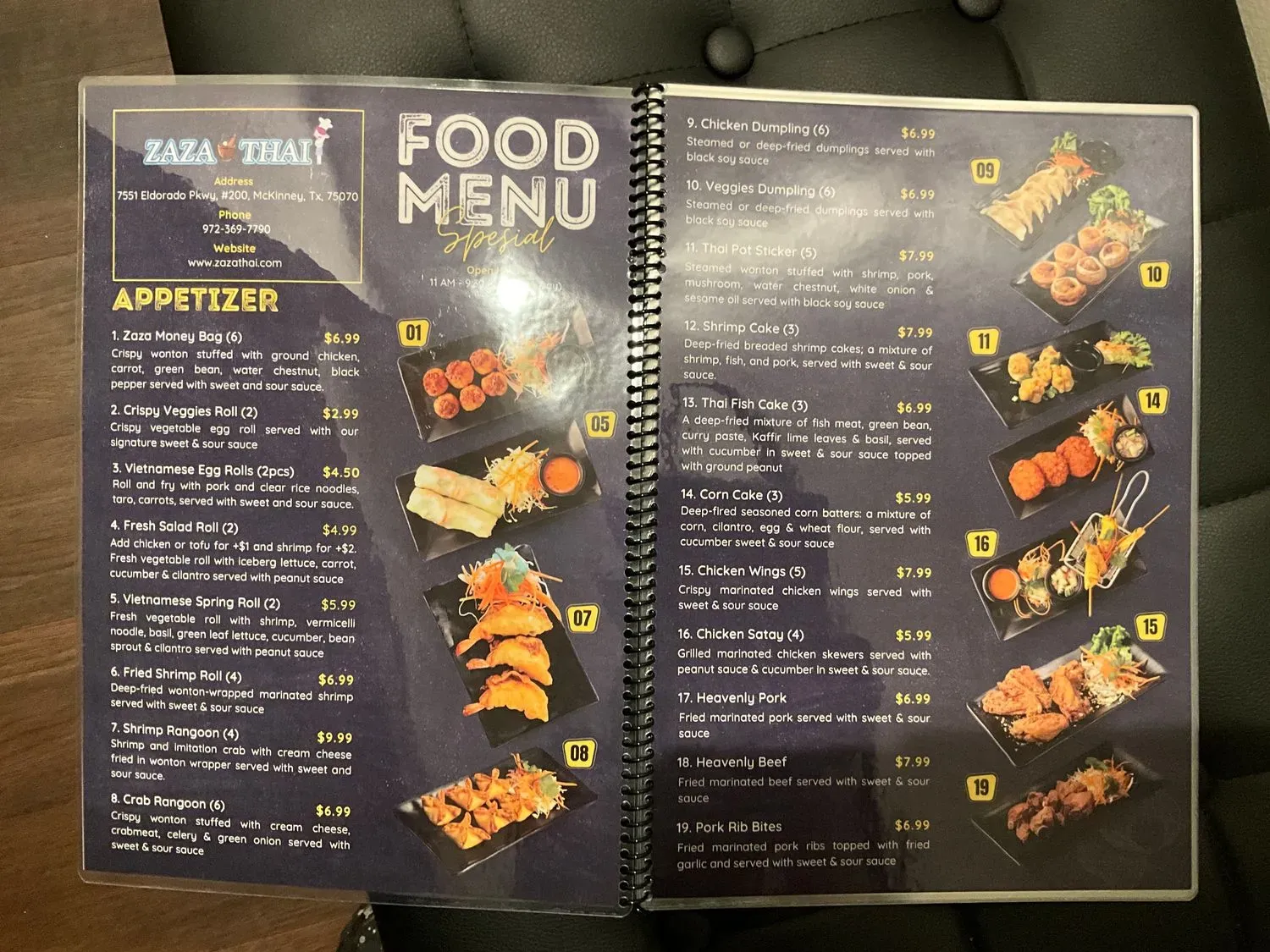 ZAZA THAI Menu - Updated November 2025